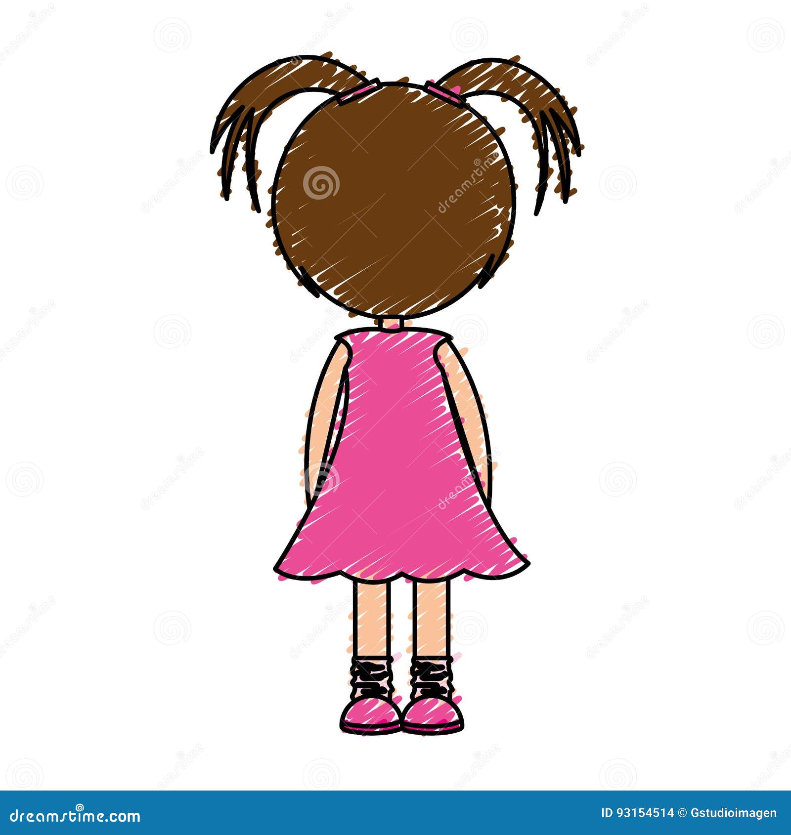 Back Cute Little Girl Character Stock Vector - Illustration of little ...