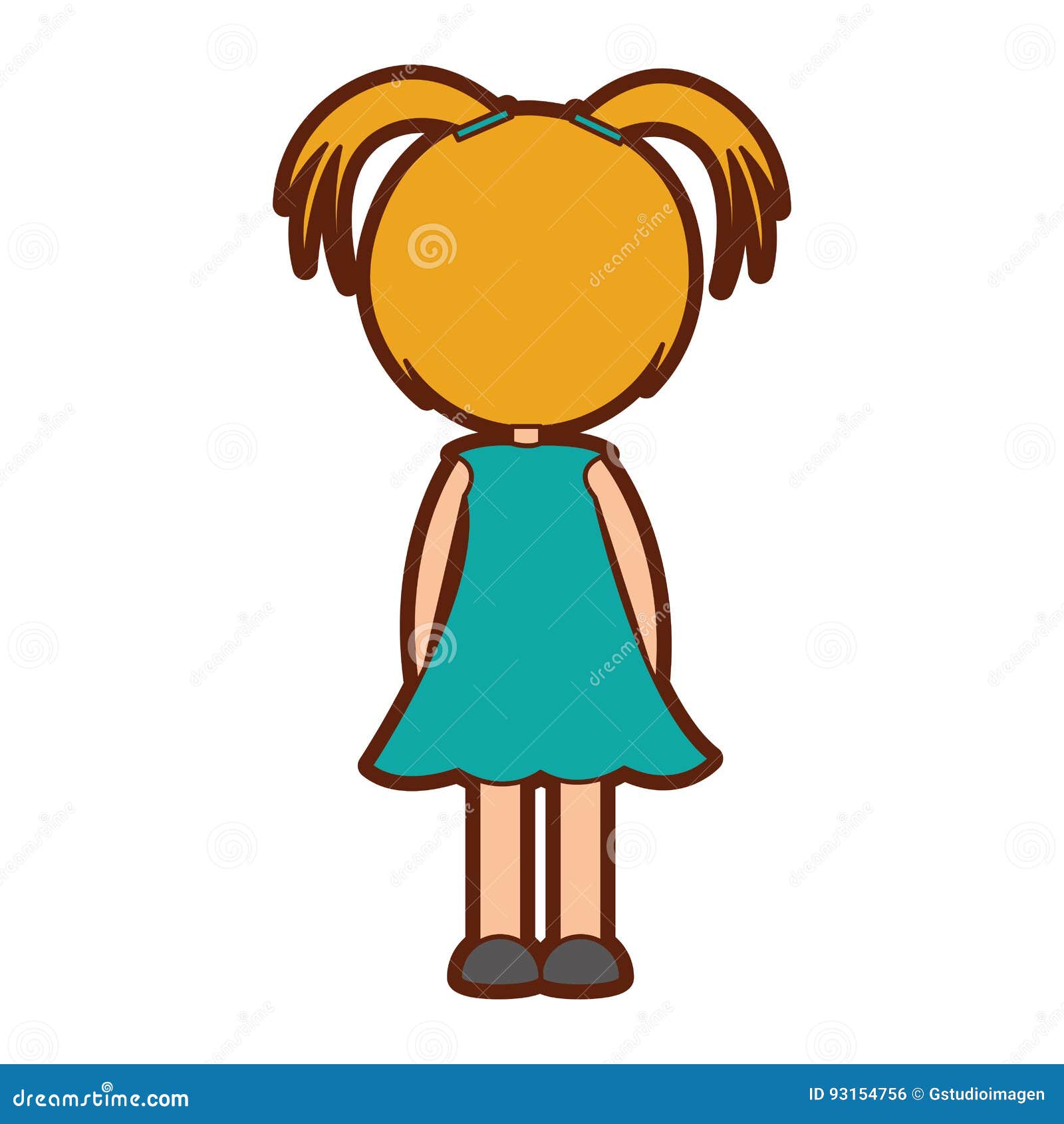 Back Cute Little Girl Character Stock Vector - Illustration of girl ...