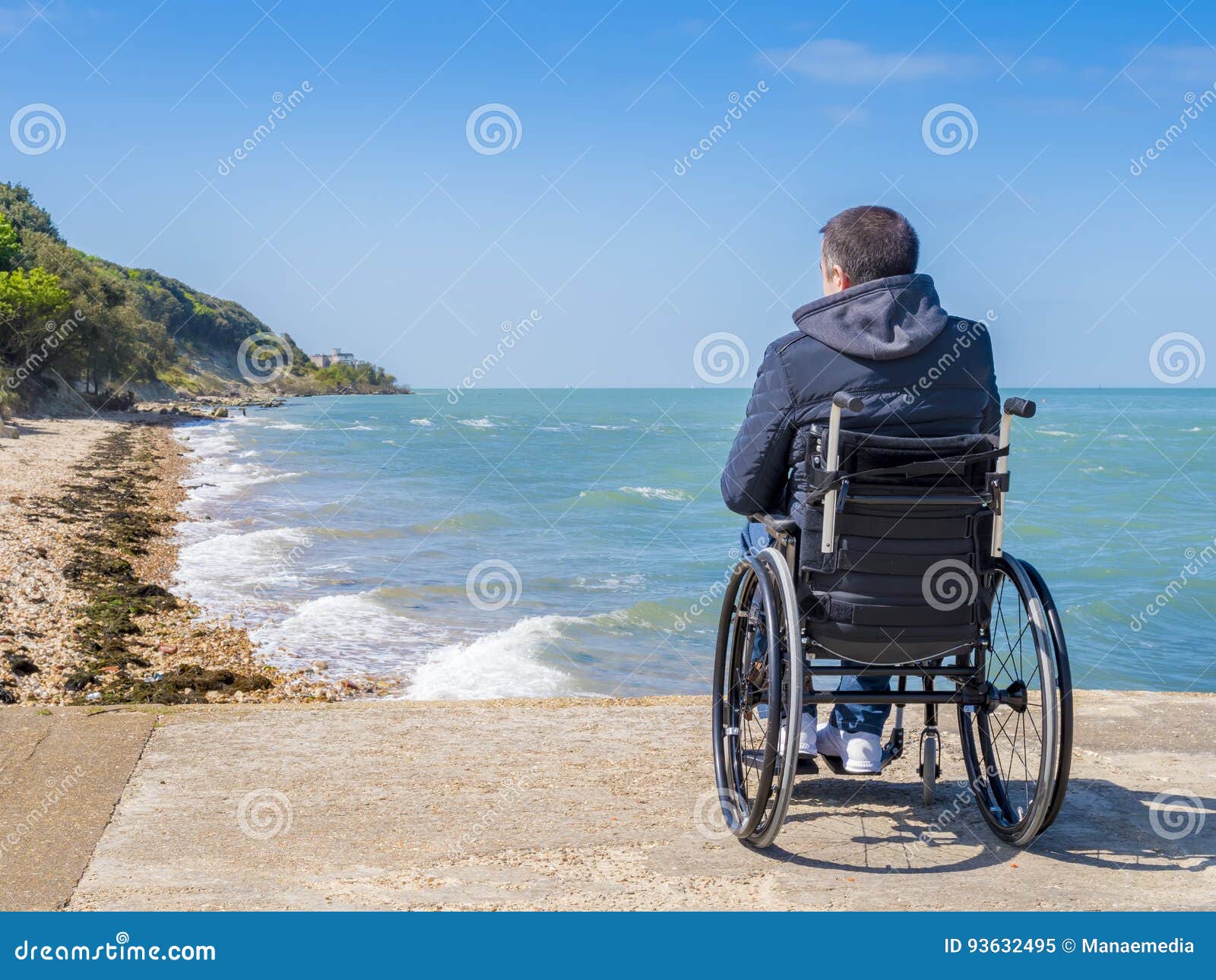 Back of Disabled Man in Wheelchair at Beach Stock Image - Image of ...
