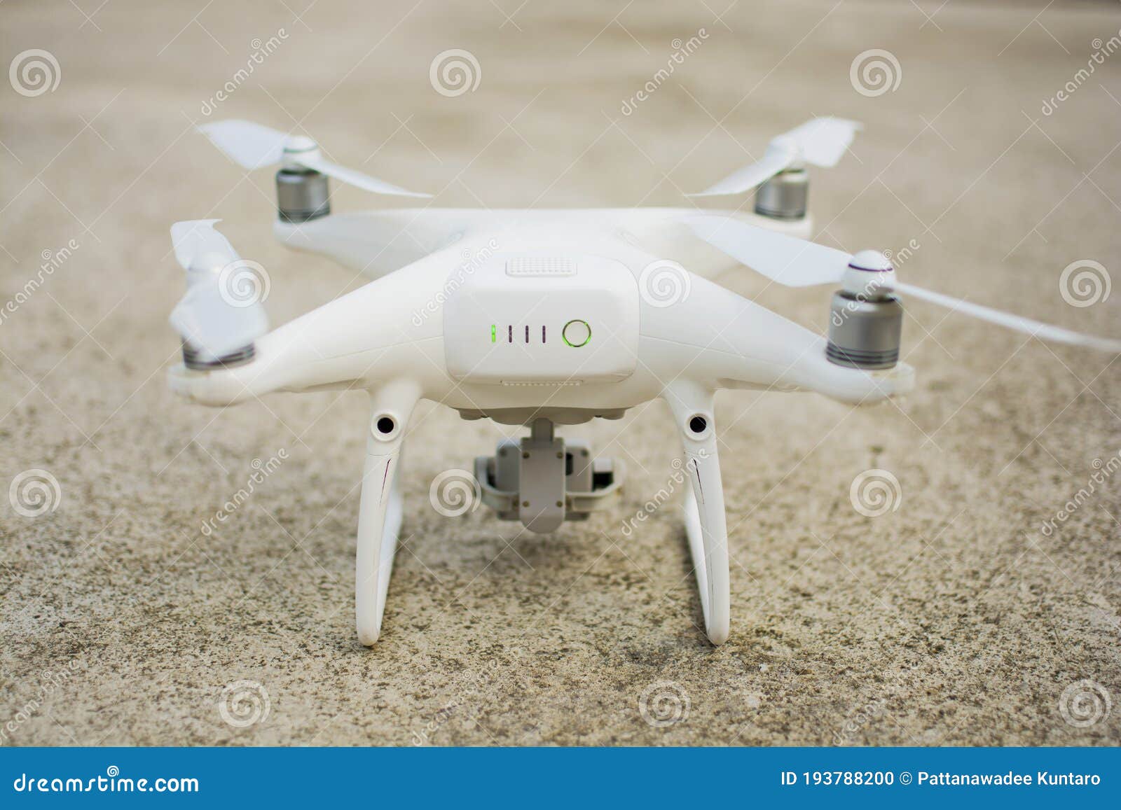 A Back of Drone Landing on the Ground with Working Green Light Stock ...