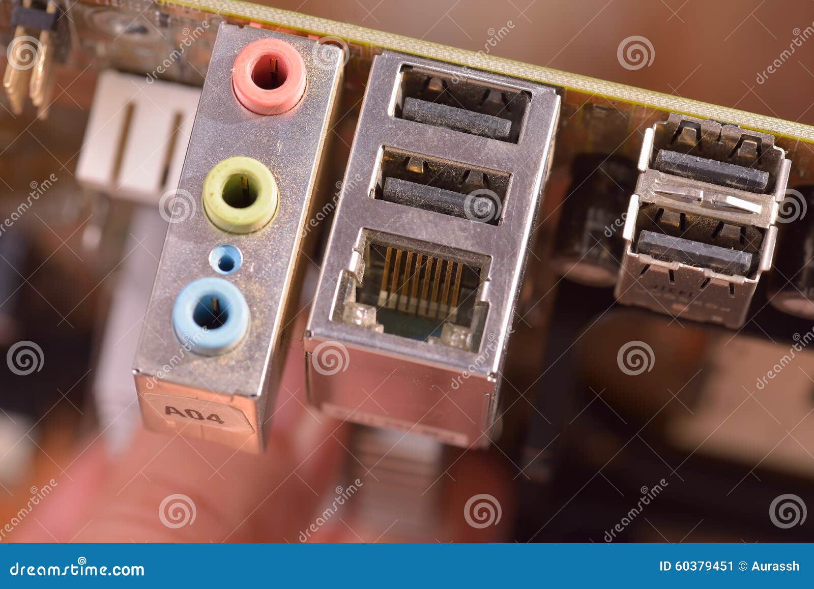 Back Dusty Panel Connectors of an Old Computer Motherboard Stock Image ...