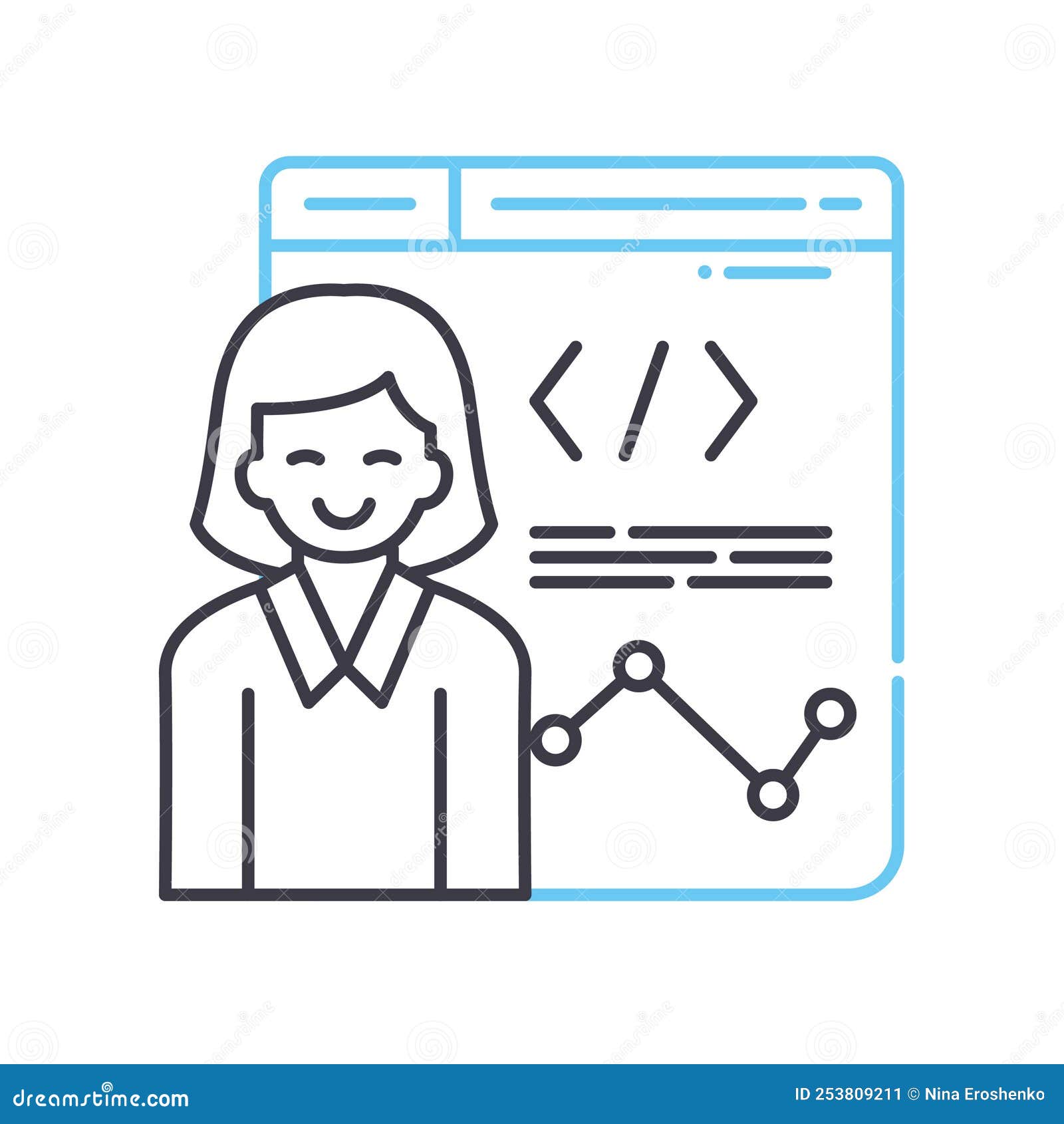 Back End Developer Female Line Icon, Outline Symbol, Vector ...