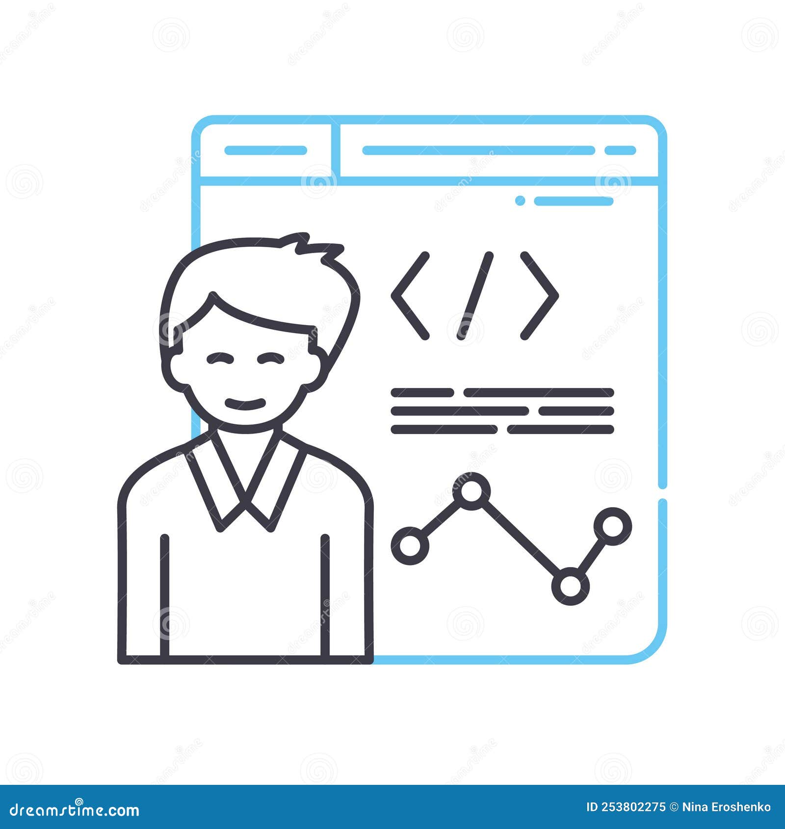 Back End Developer Male Line Icon, Outline Symbol, Vector Illustration ...