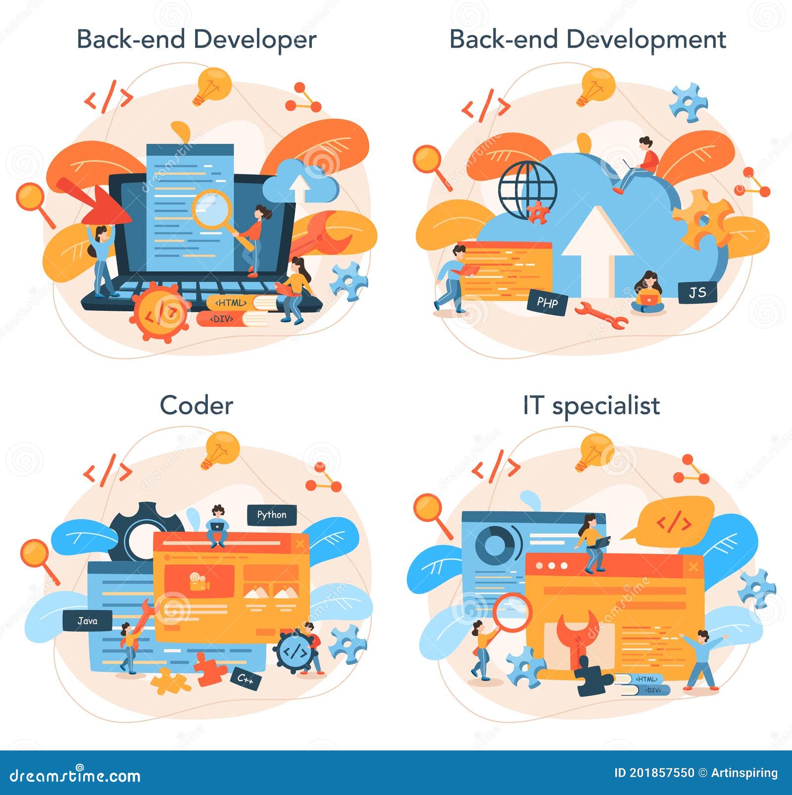 Back End Development Concept Set. Software Development Process Stock ...