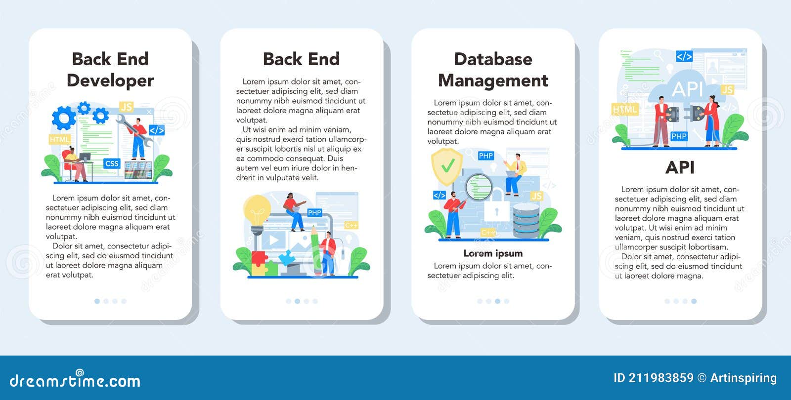 Back End Development Mobile Application Banner Set. Software Development Stock Vector ...