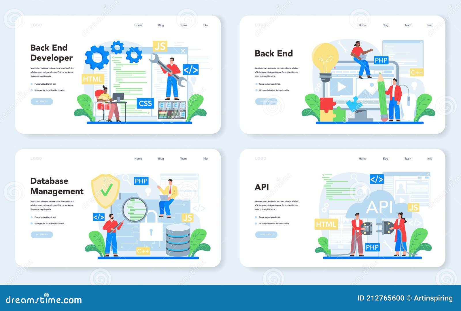 Back End Development Web Banner or Landing Page Set. Software Development Stock Vector ...