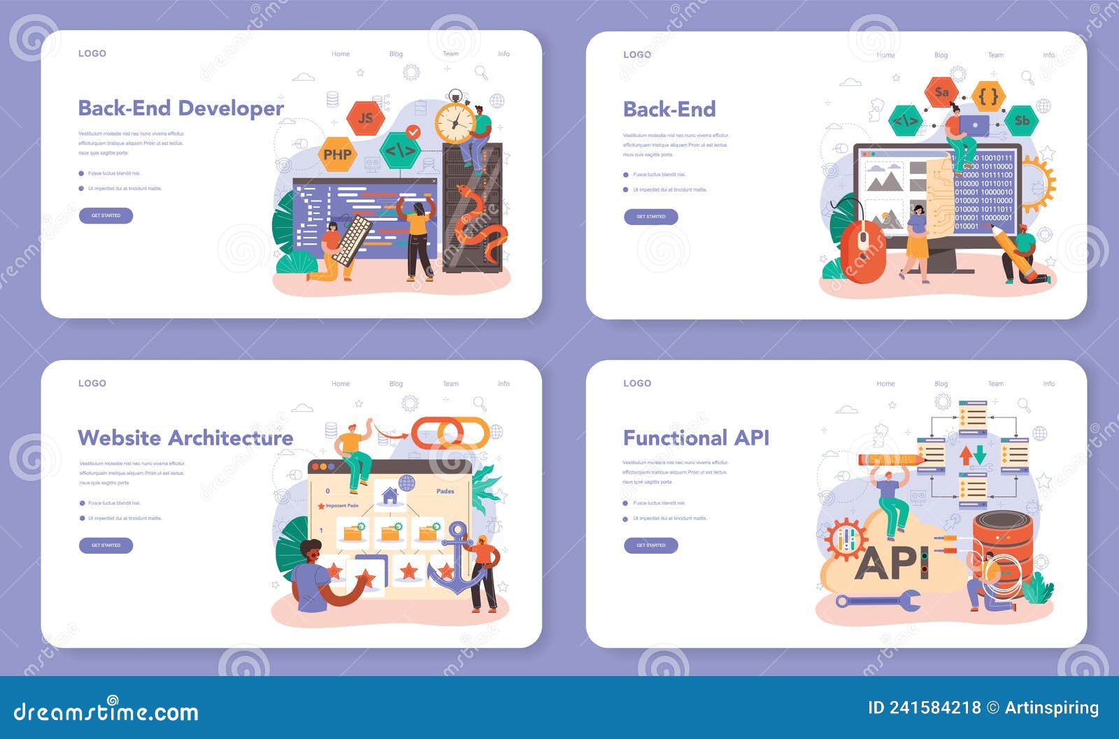 Back End Development Web Banner or Landing Page Set. Software Development Stock Vector ...