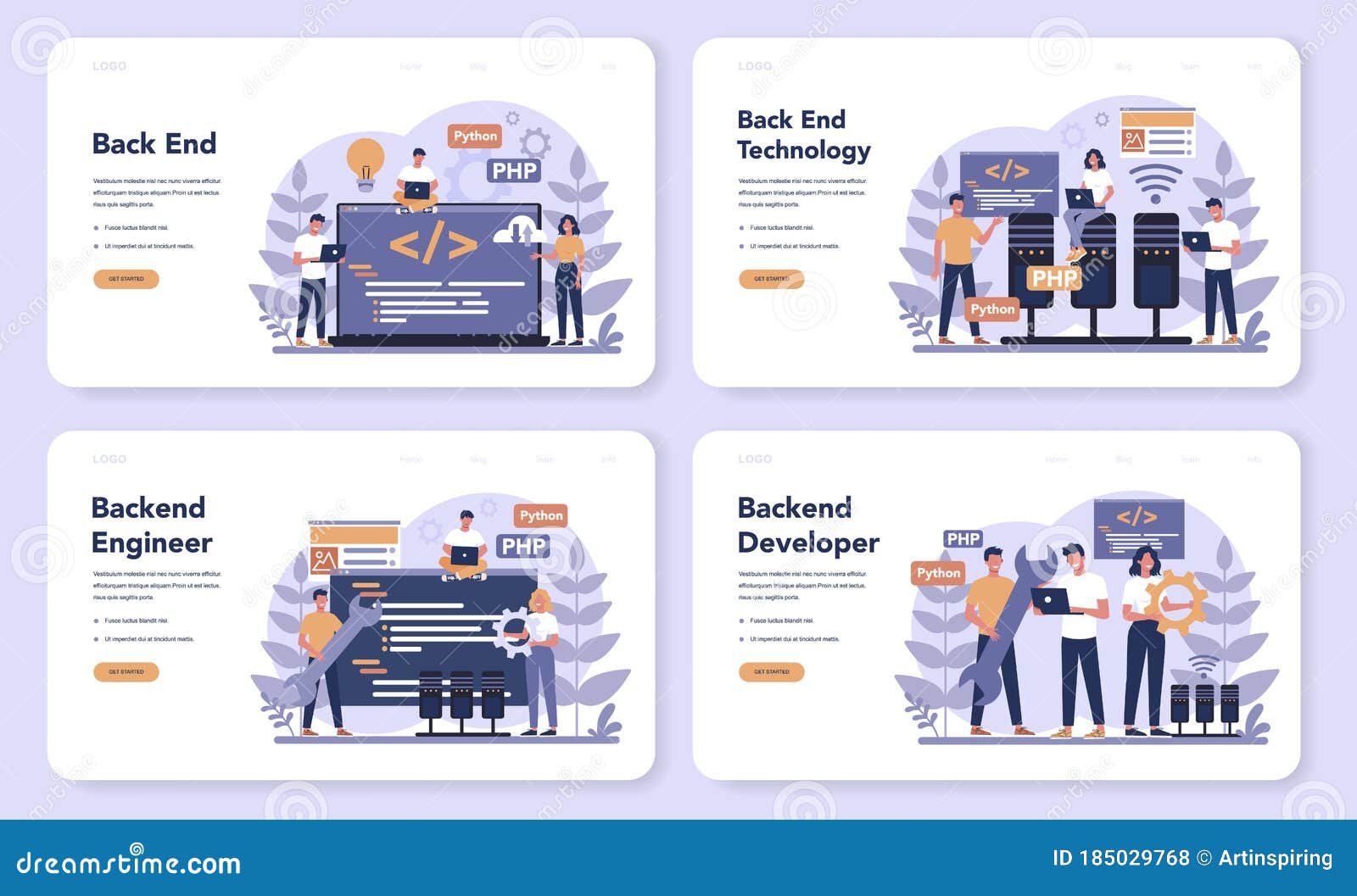 Back End Development Web Banner or Landing Page Set. Software Stock Vector - Illustration of ...