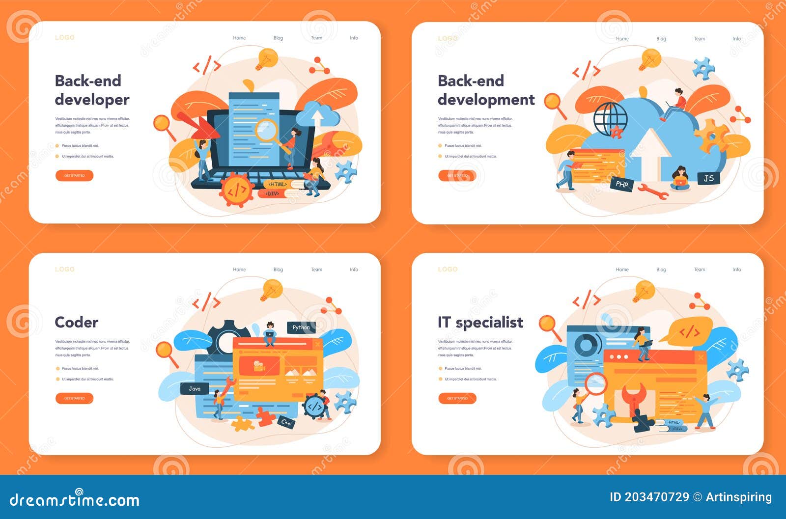 Back End Development Web Banner or Landing Page Set. Software Stock ...