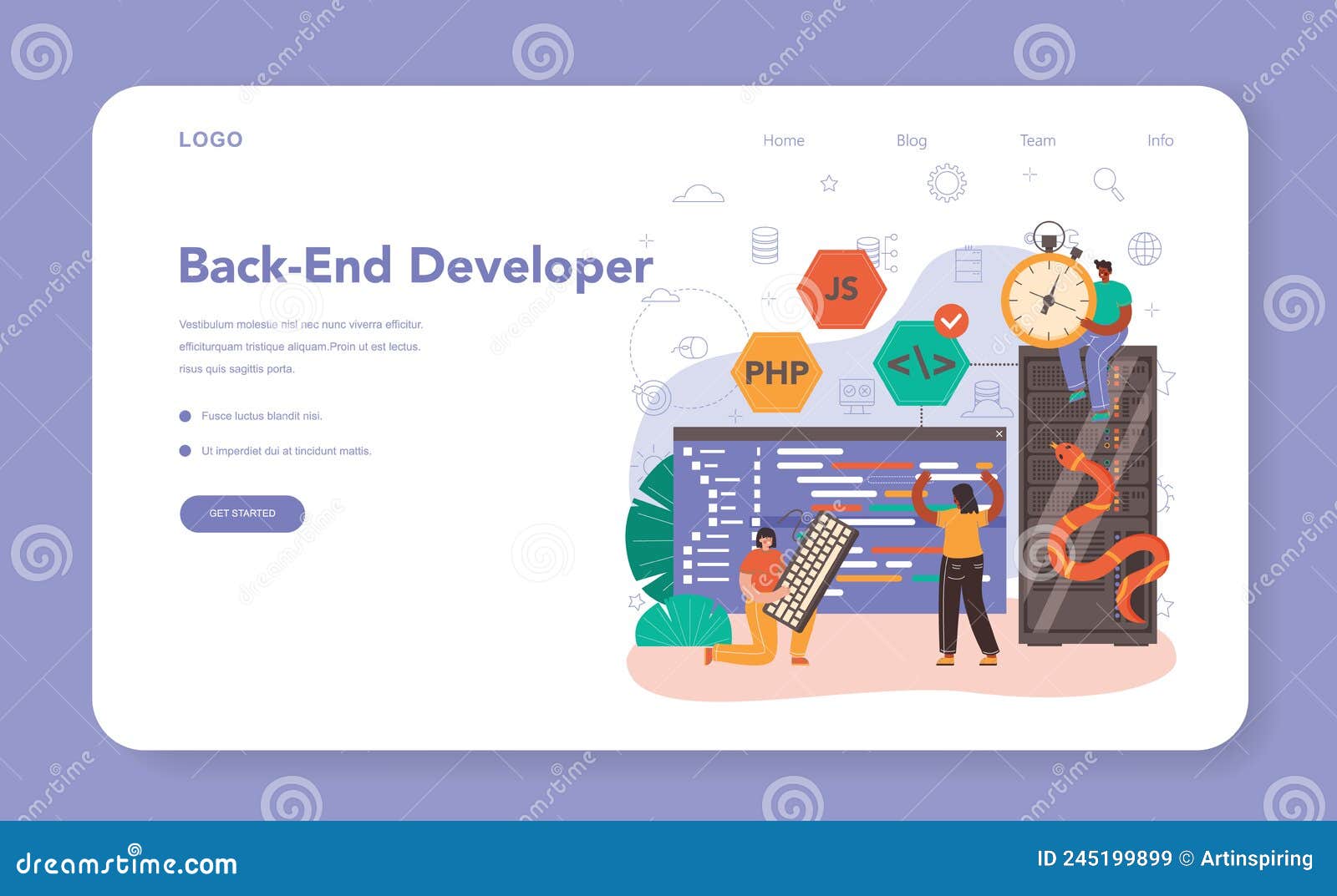 Back End Development Web Banner or Landing Page. Software Development Stock Vector ...