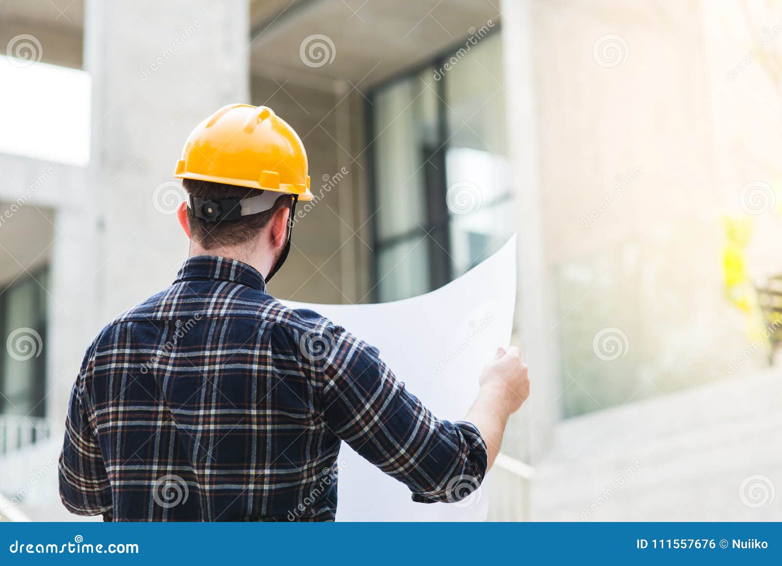 Back of Engineer Holding Blueprint Stock Photo - Image of house, home ...