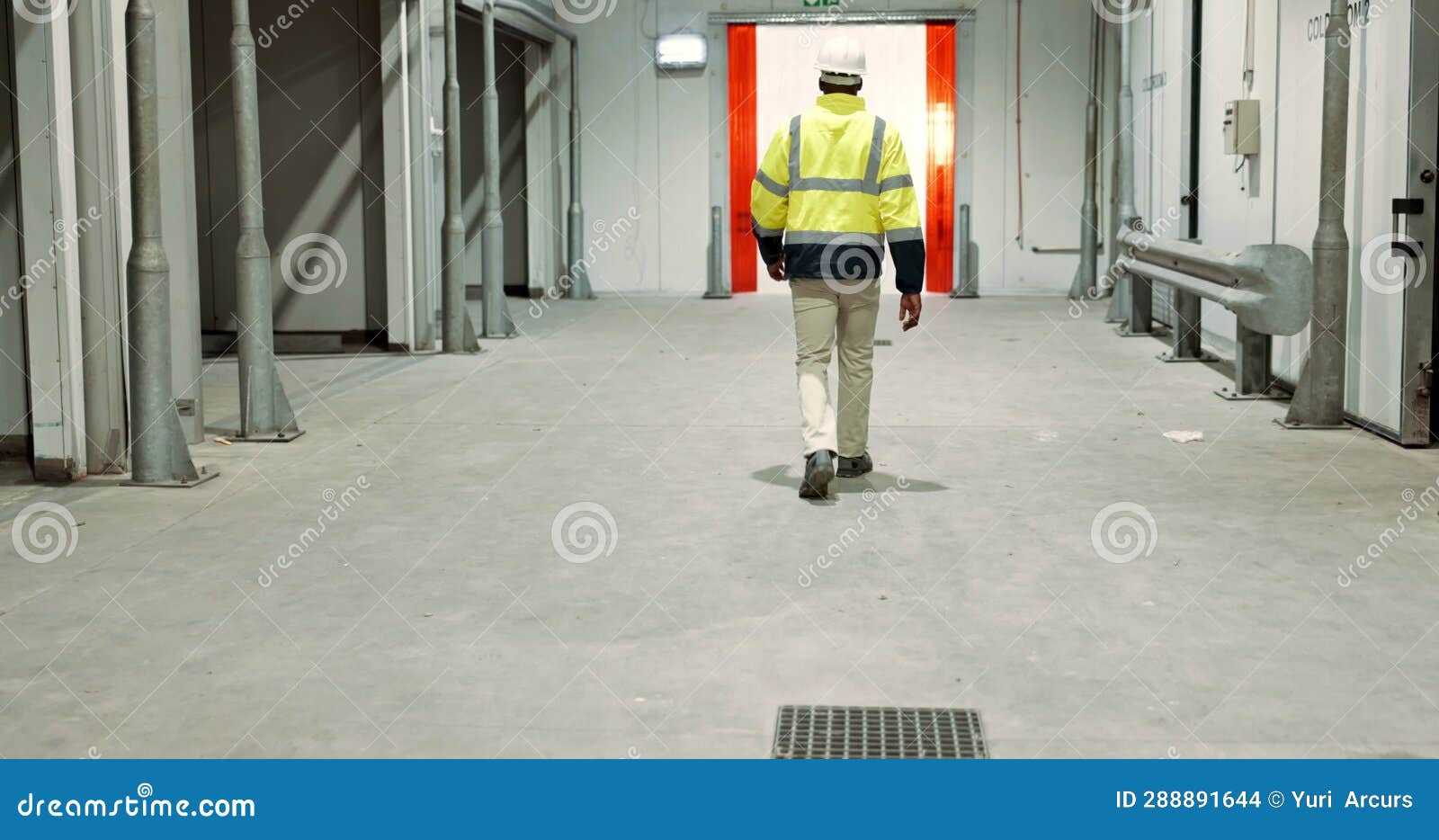 Back, Engineering and a Construction Worker Walking in a Warehouse for ...