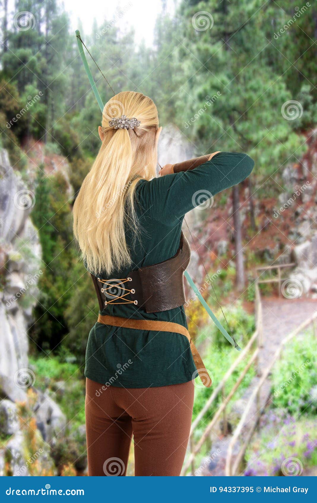 Back of Female Elf Shooting a Bow and Arrow Stock Image - Image of ...