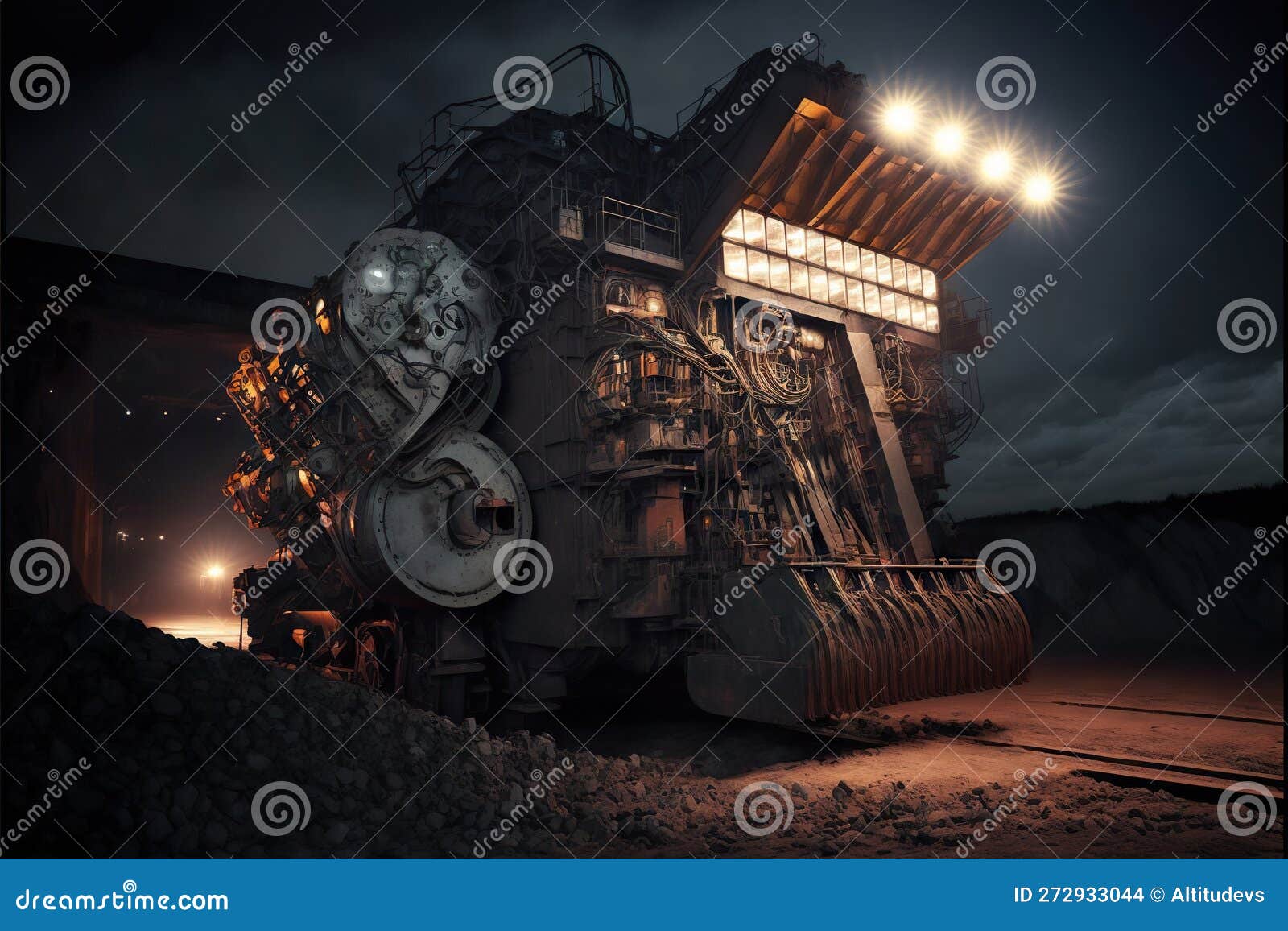 A Back-filling Machine in an Open Coal Mine at Night, Mining Industry ...