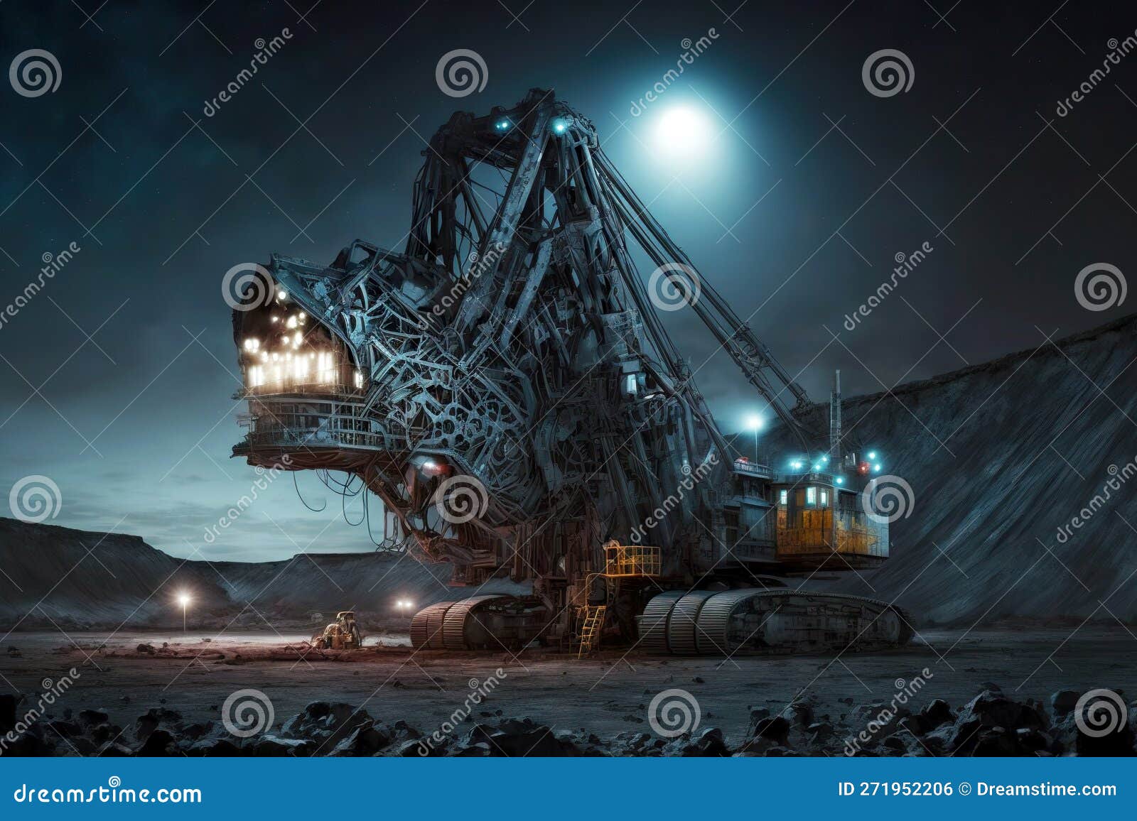 A Back-filling Machine in an Open Coal Mine at Night, Mining Industry ...