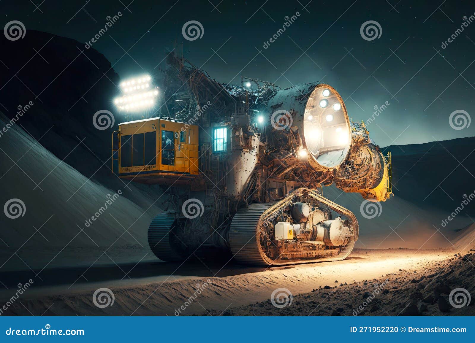 A Back-filling Machine in an Open Coal Mine at Night, Mining Industry ...