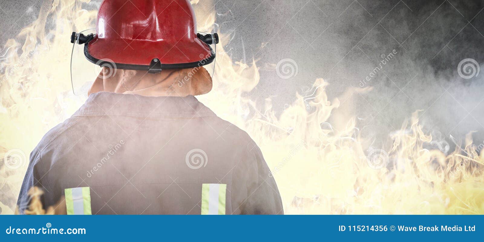 Composite Image of Back of Firefighter Stock Photo - Image of indoors ...