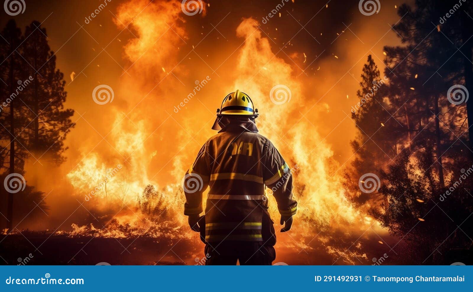 Back Of A Firefighter Confronted With The Extreme Heat And Rapid Spread ...