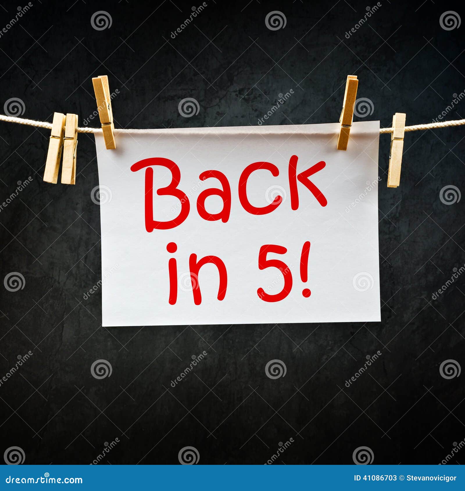 Back in five stock image. Image of info, absent, minutes - 41086703