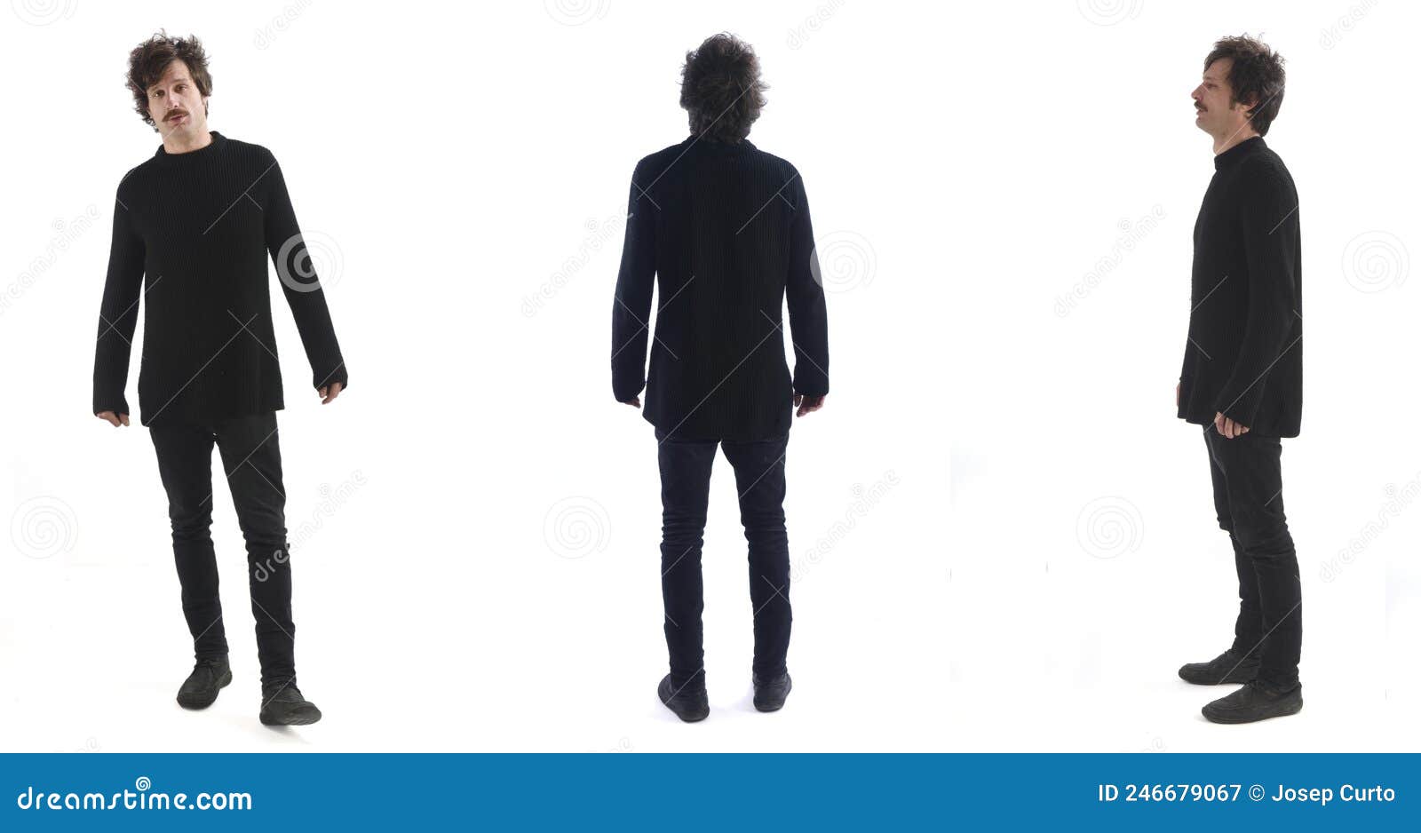 Back , Front and Side View on a Man Standing on White Stock Image ...