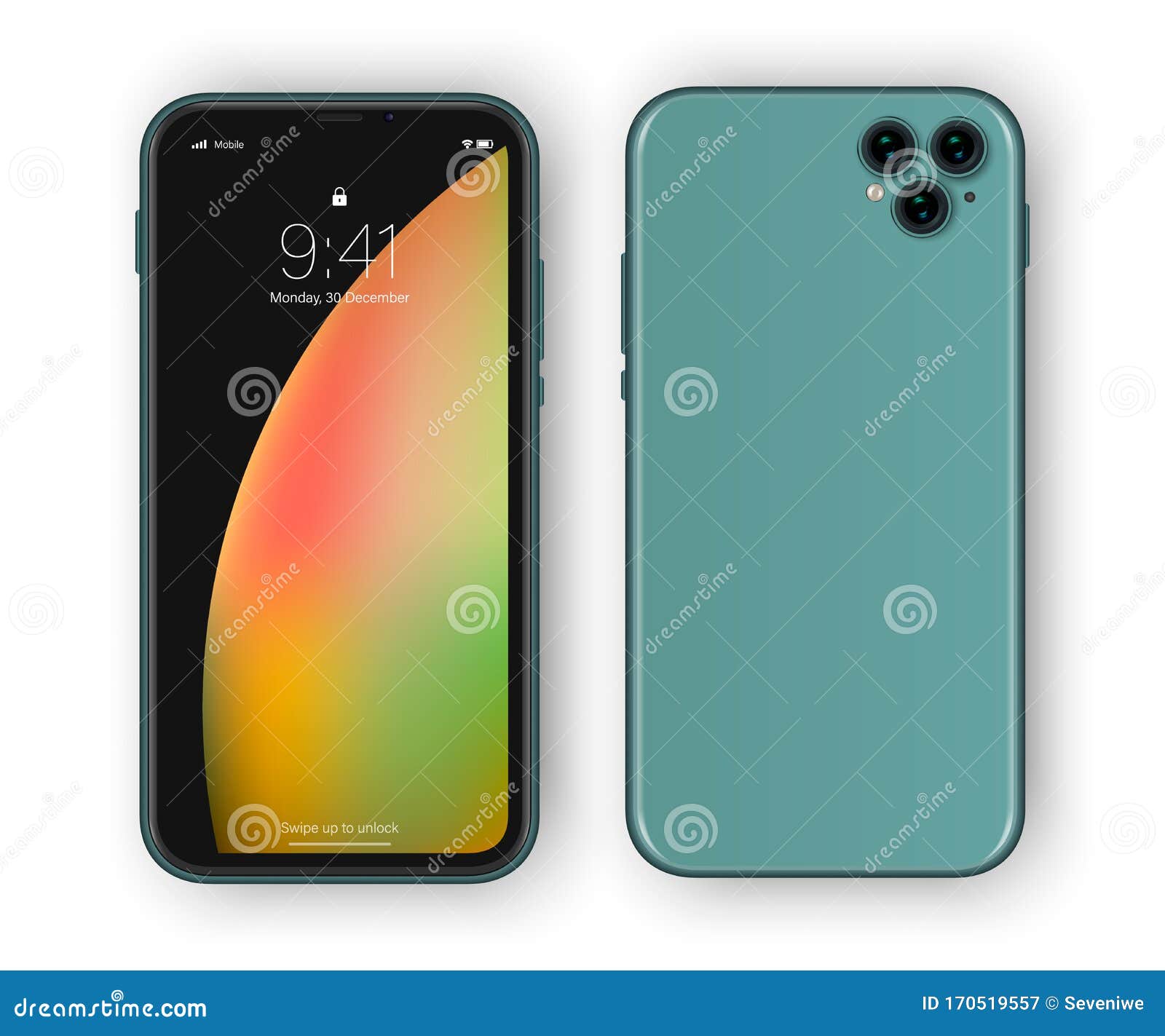 Back and Front View of Phone. Triple Camera on the Back Side of the ...
