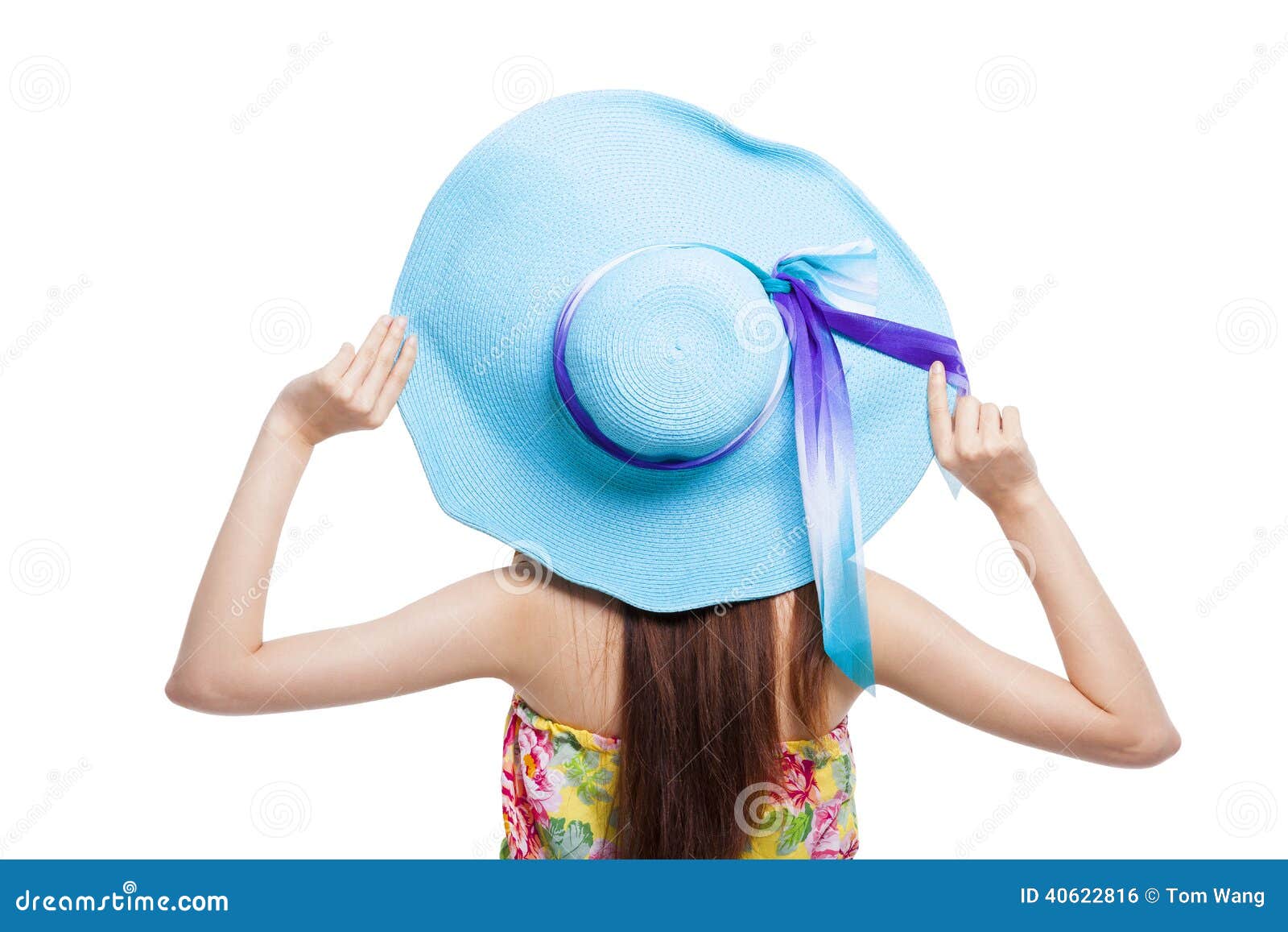 Back of Girl Holding a Hat Over White Stock Photo - Image of ...