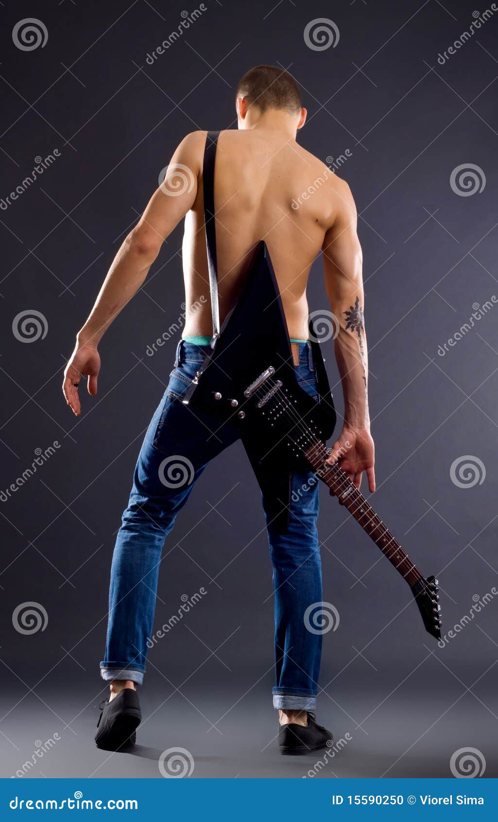 Back of a guitarist stock photo. Image of naked, muscular - 15590250