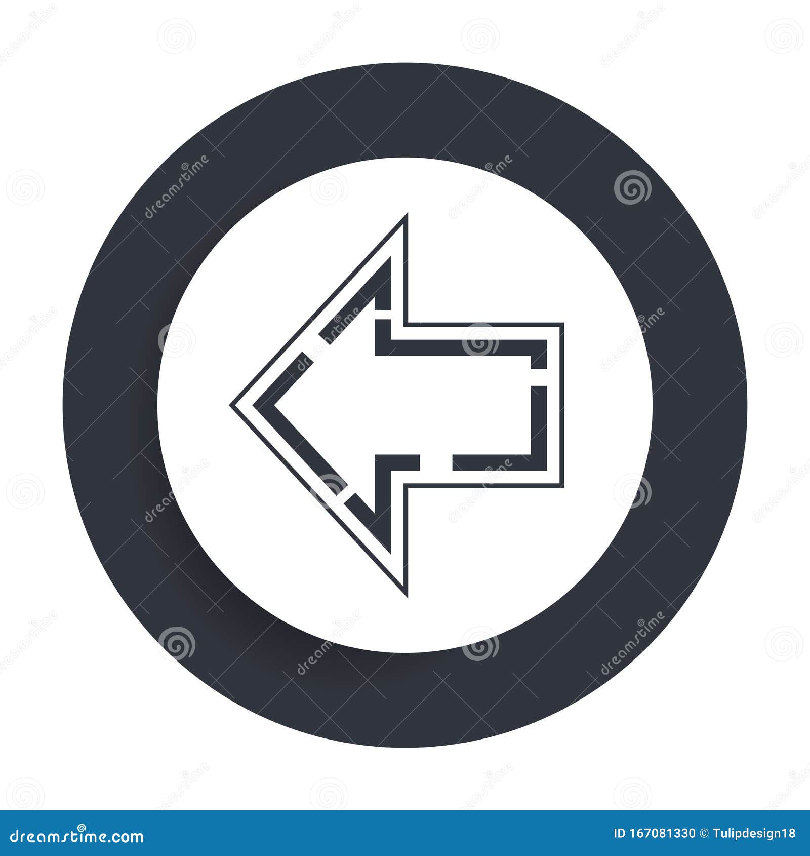 Back Icon Flat Vector Round Button Clean Black and White Design Concept ...