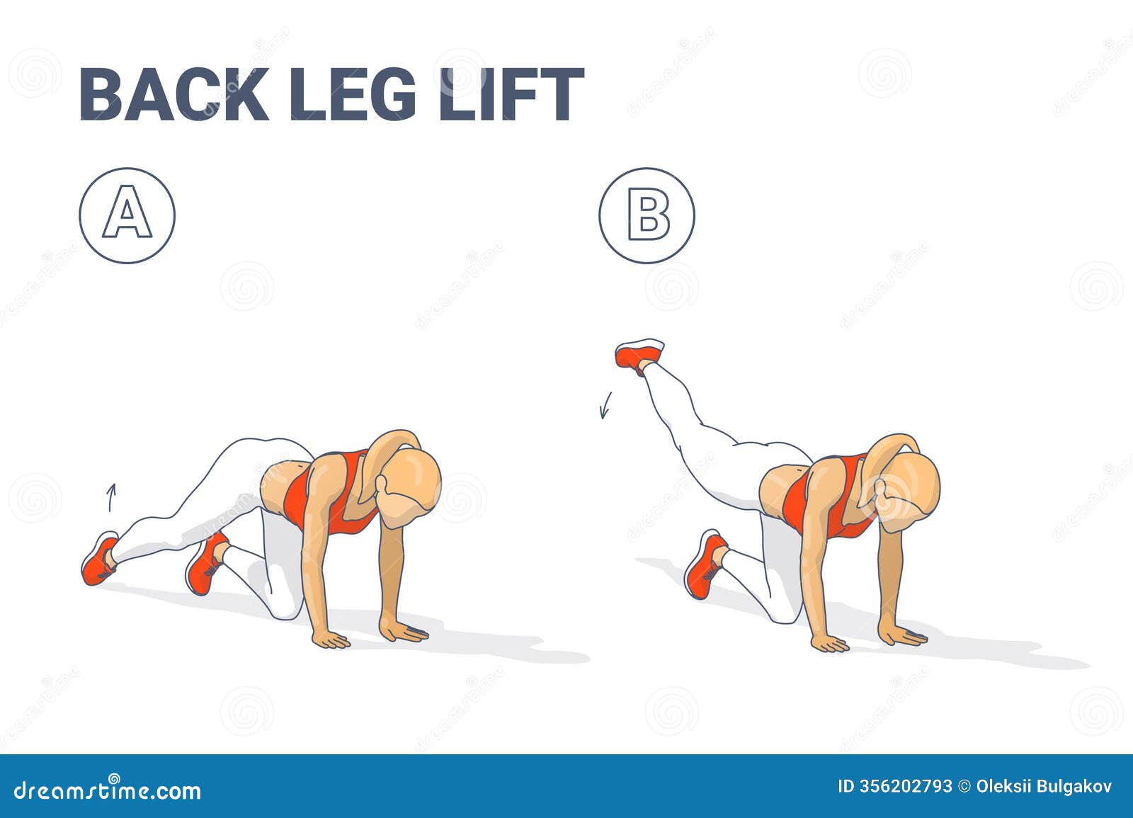 Back Leg Lift Exercise Guide for Women in Two Steps Stock Vector ...
