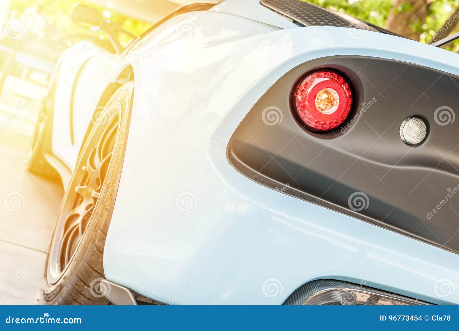 Back of a Light Blue Car in Sunset Editorial Stock Image - Image of ...