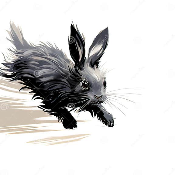 Back Lined Rabbit is Running on White Background Stock Illustration ...