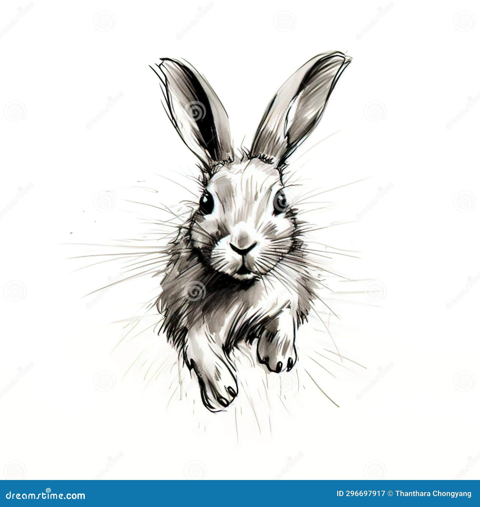 Back Lined Rabbit is Running on White Background Stock Illustration ...