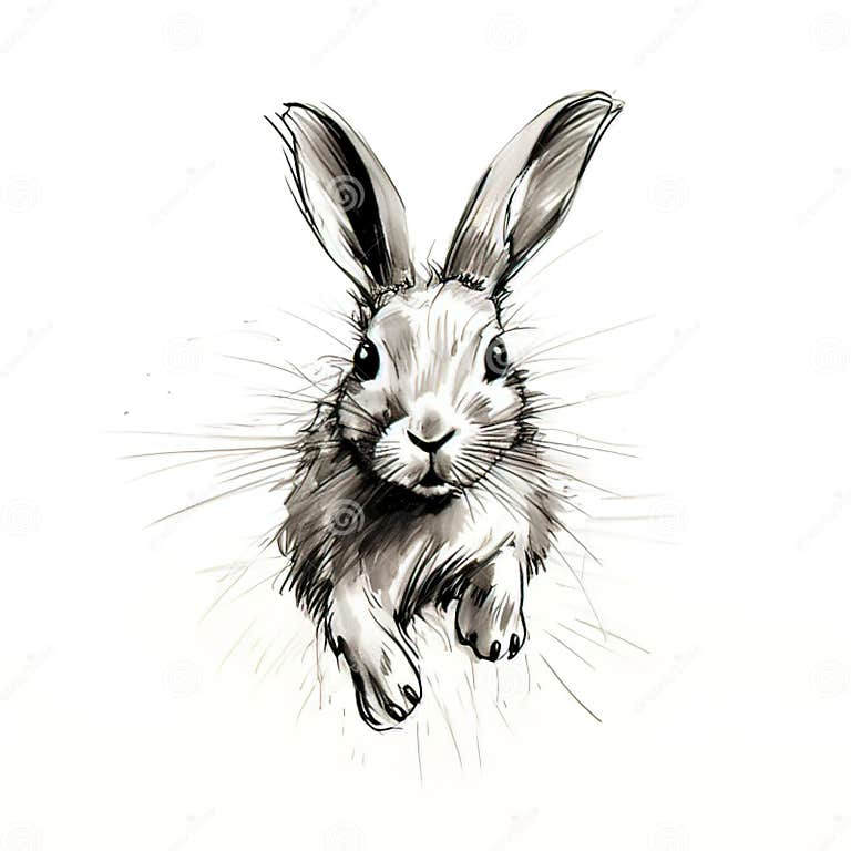 Back Lined Rabbit is Running on White Background Stock Illustration ...