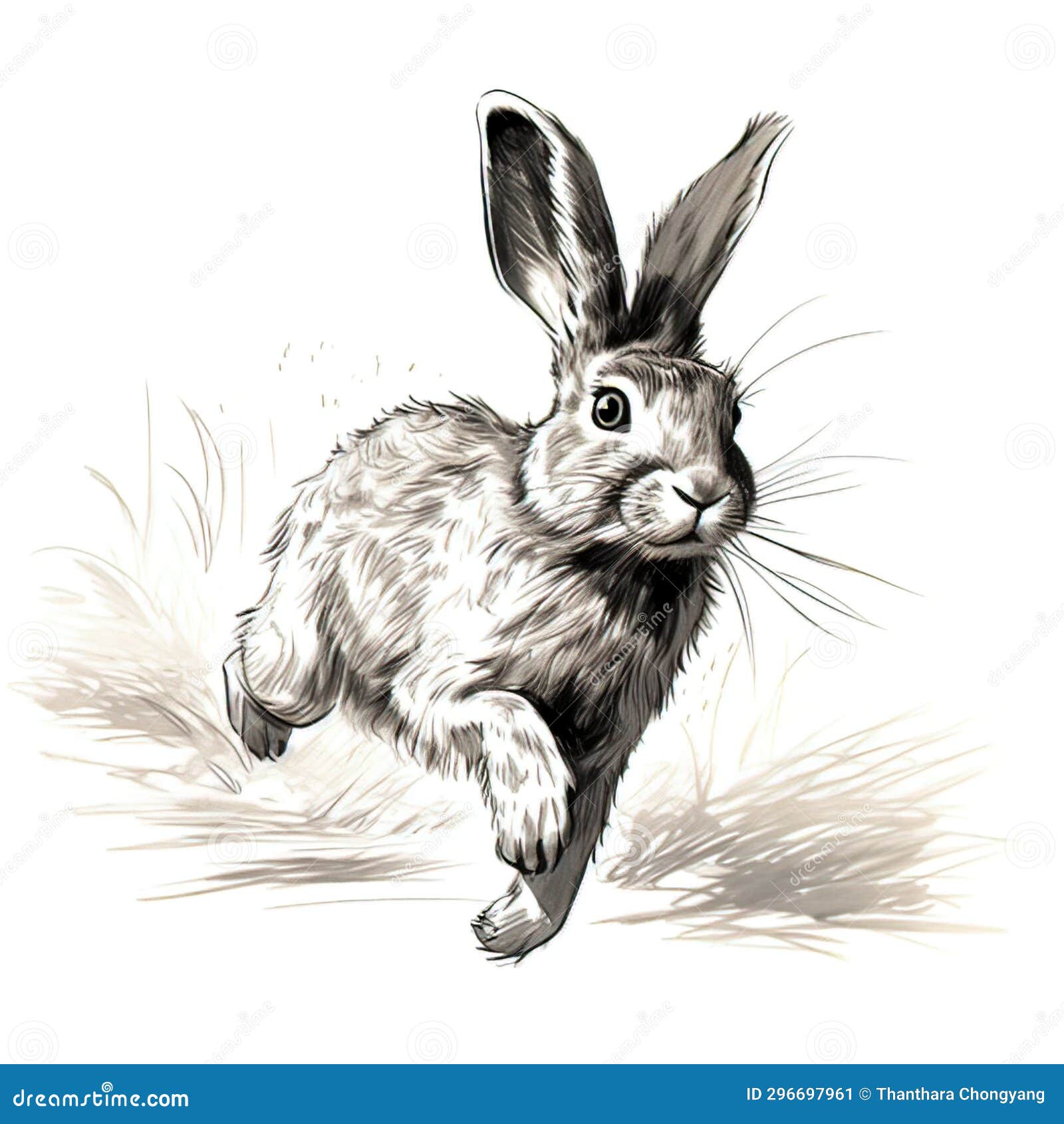 Back Lined Rabbit is Running on White Background Stock Illustration ...