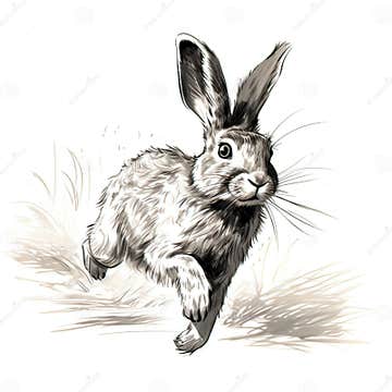 Back Lined Rabbit is Running on White Background Stock Illustration ...