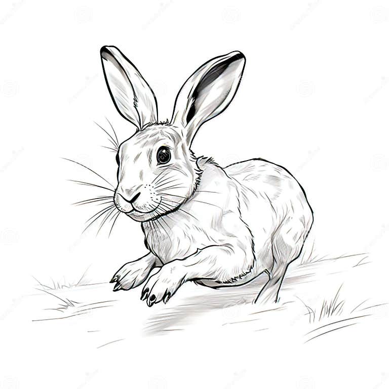Back Lined Rabbit is Running on White Background Stock Illustration ...