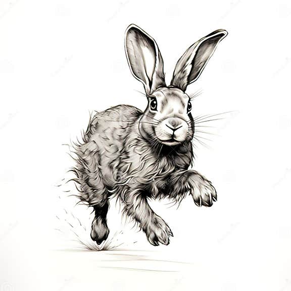 Back Lined Rabbit is Running on White Background Stock Illustration ...