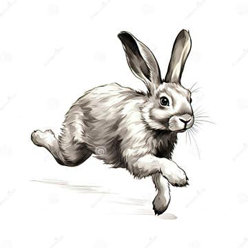 Back Lined Rabbit is Running on White Background Stock Illustration ...