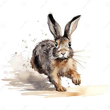 Back Lined Rabbit is Running on White Background Stock Illustration ...