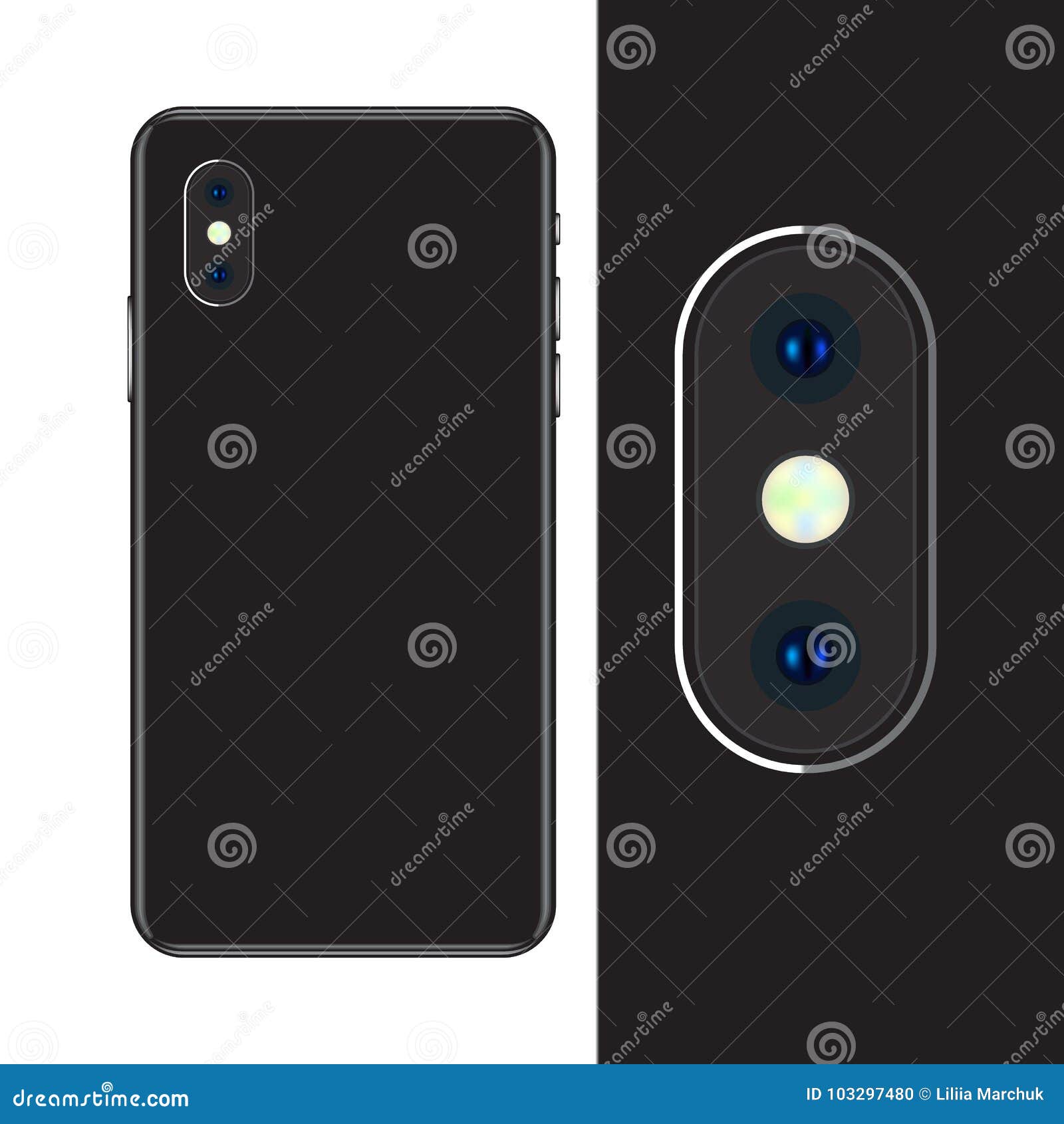 The Back of a Mobile Phone and a Vertical Flash Camera in Detail Stock ...