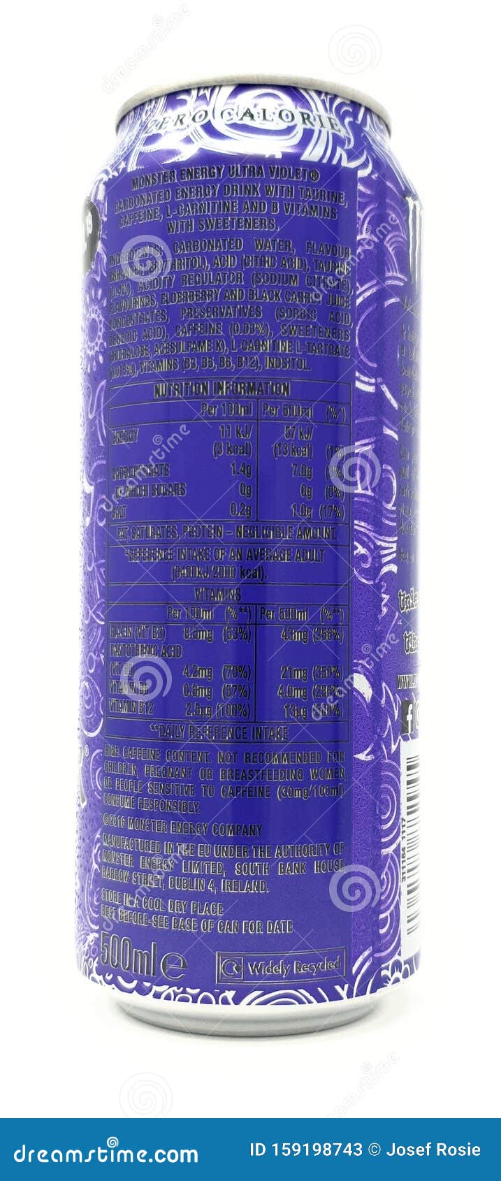 The Back of a Monster Energy Ultra Violet 500ml Drink Can Editorial ...