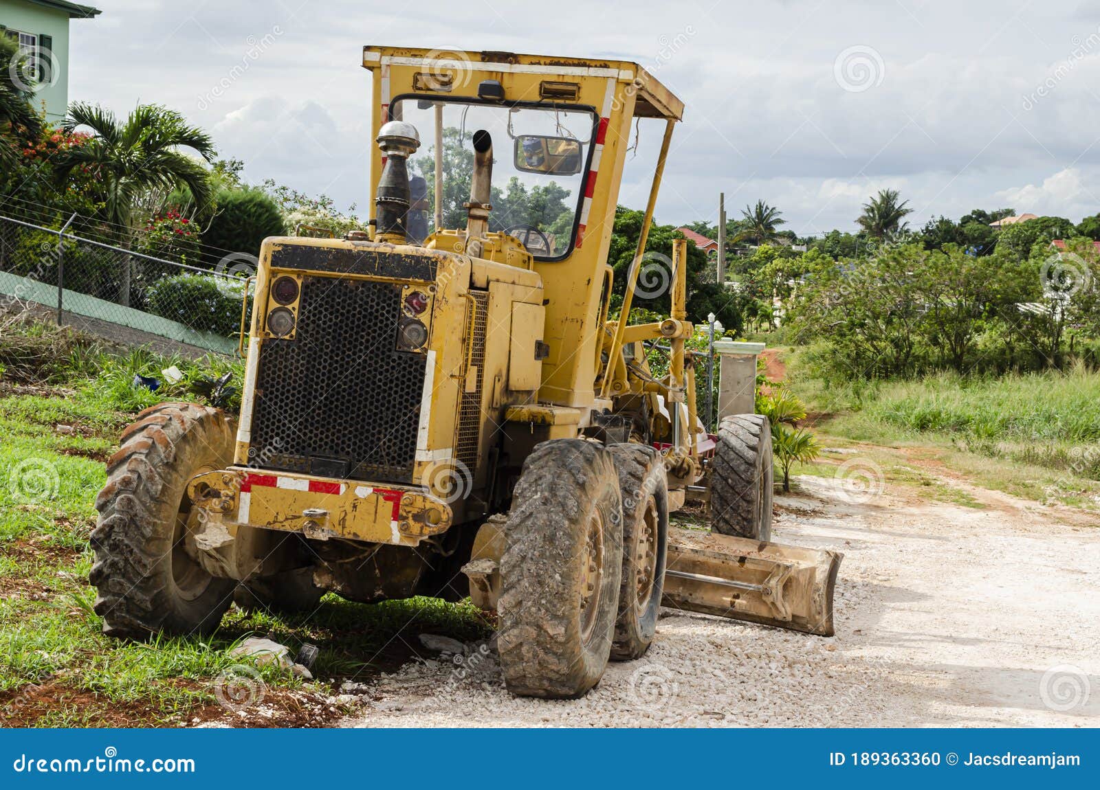 Back of Motor Grader stock photo. Image of cloudy, covered - 189363360
