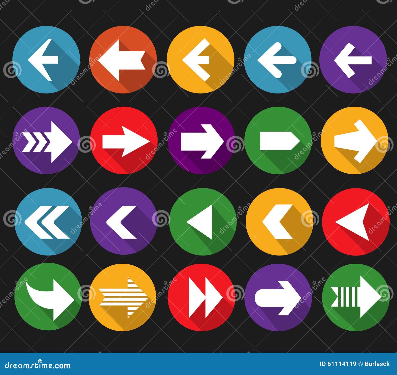 Back and Next Arrow Flat Icons with Long Shadows Stock Vector ...