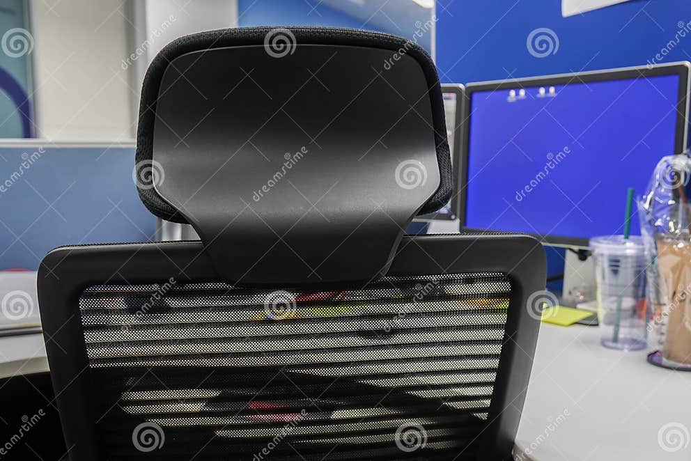 Back of Office Chair and Desk in Workplace Stock Photo - Image of ...