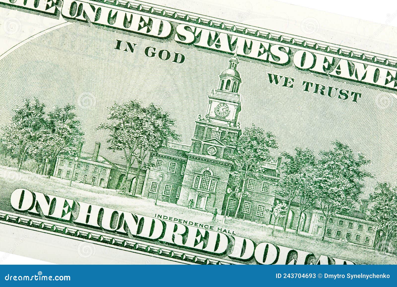 Back of Old One Hundred Dollar Bill on White. Stock Image - Image of ...