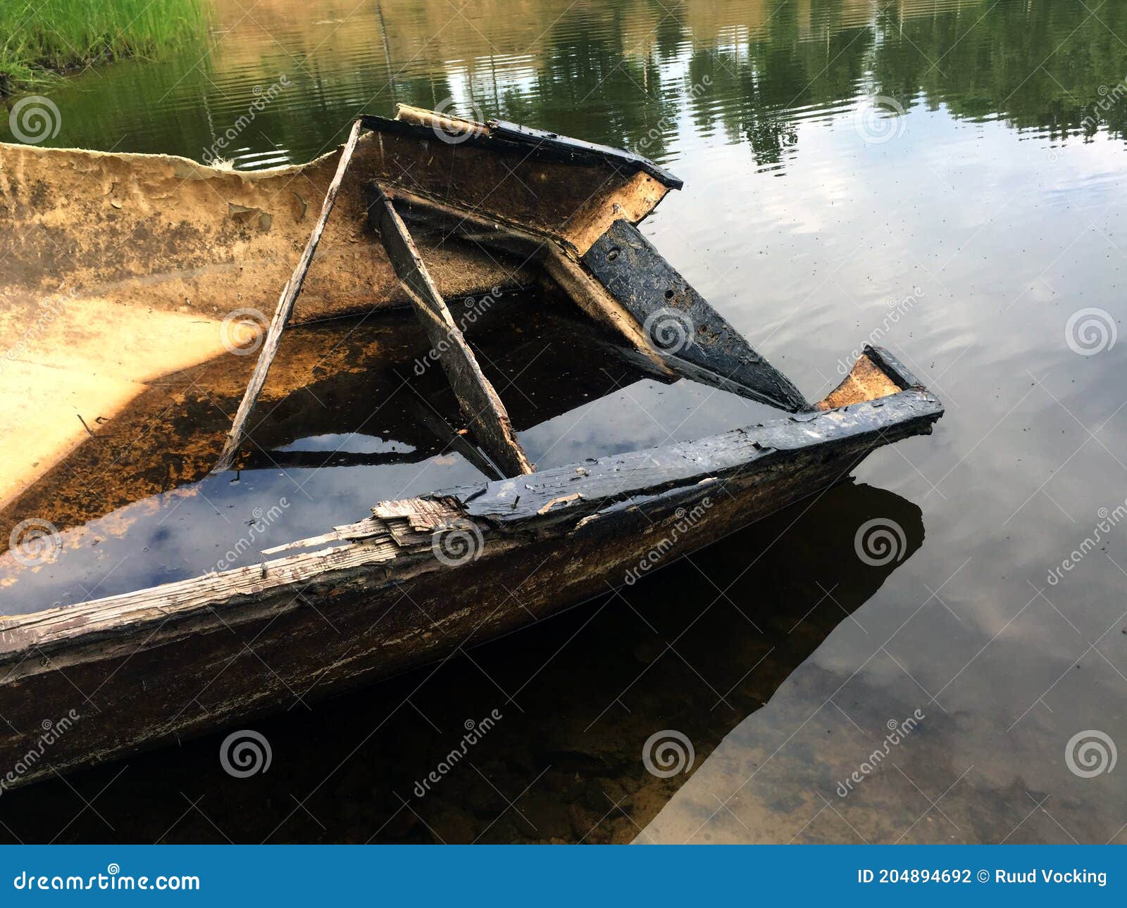 Back of an Old Rotten Boat in a Lake. Stock Photo - Image of skiff ...
