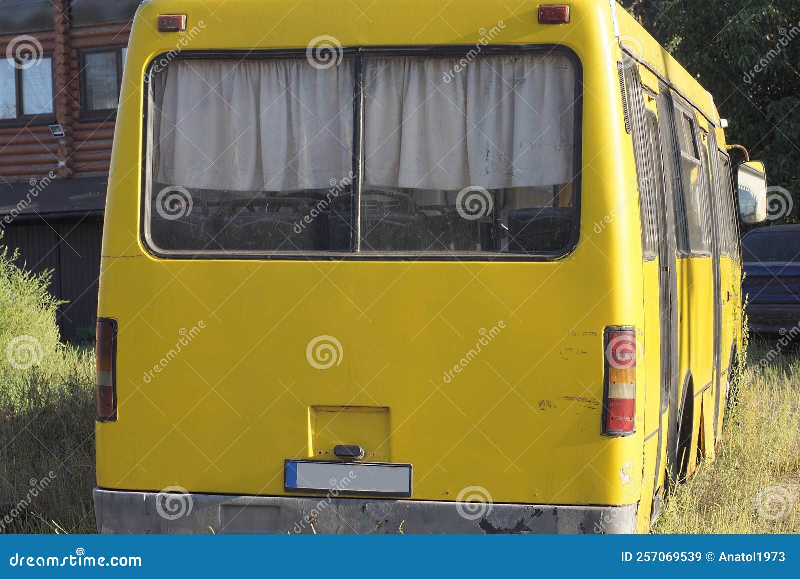 Back of One Big Yellow Bus on the Street Stock Image - Image of outdoor ...
