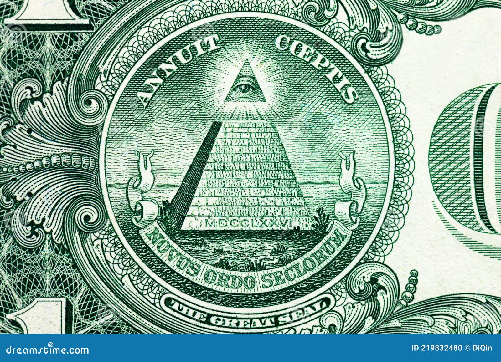 Backside of One US Dollar Bill. Details of the Pyramid. Stock Photo ...