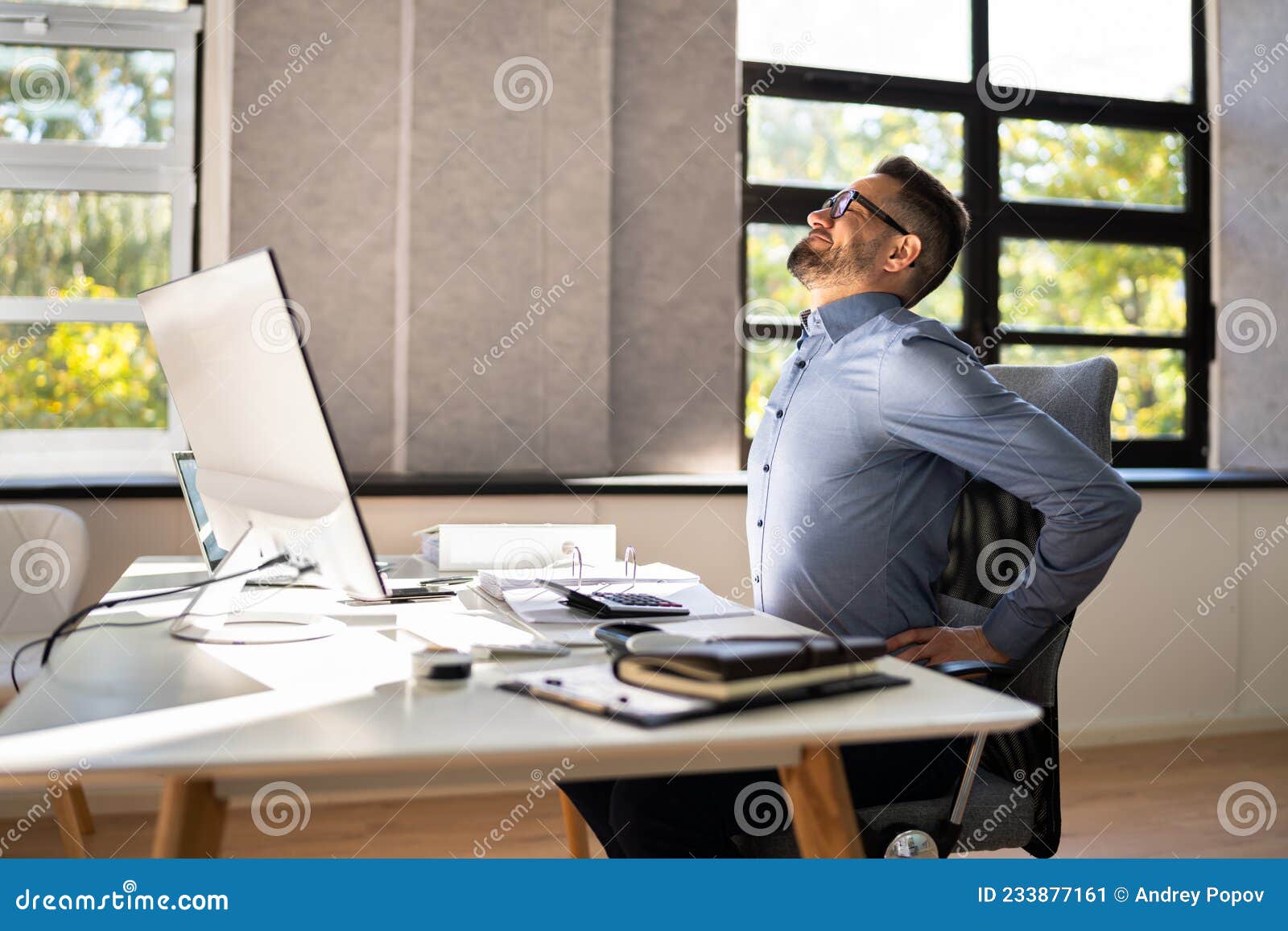 Back Pain Bad Posture Man Sitting Stock Image - Image of sitting, chair ...
