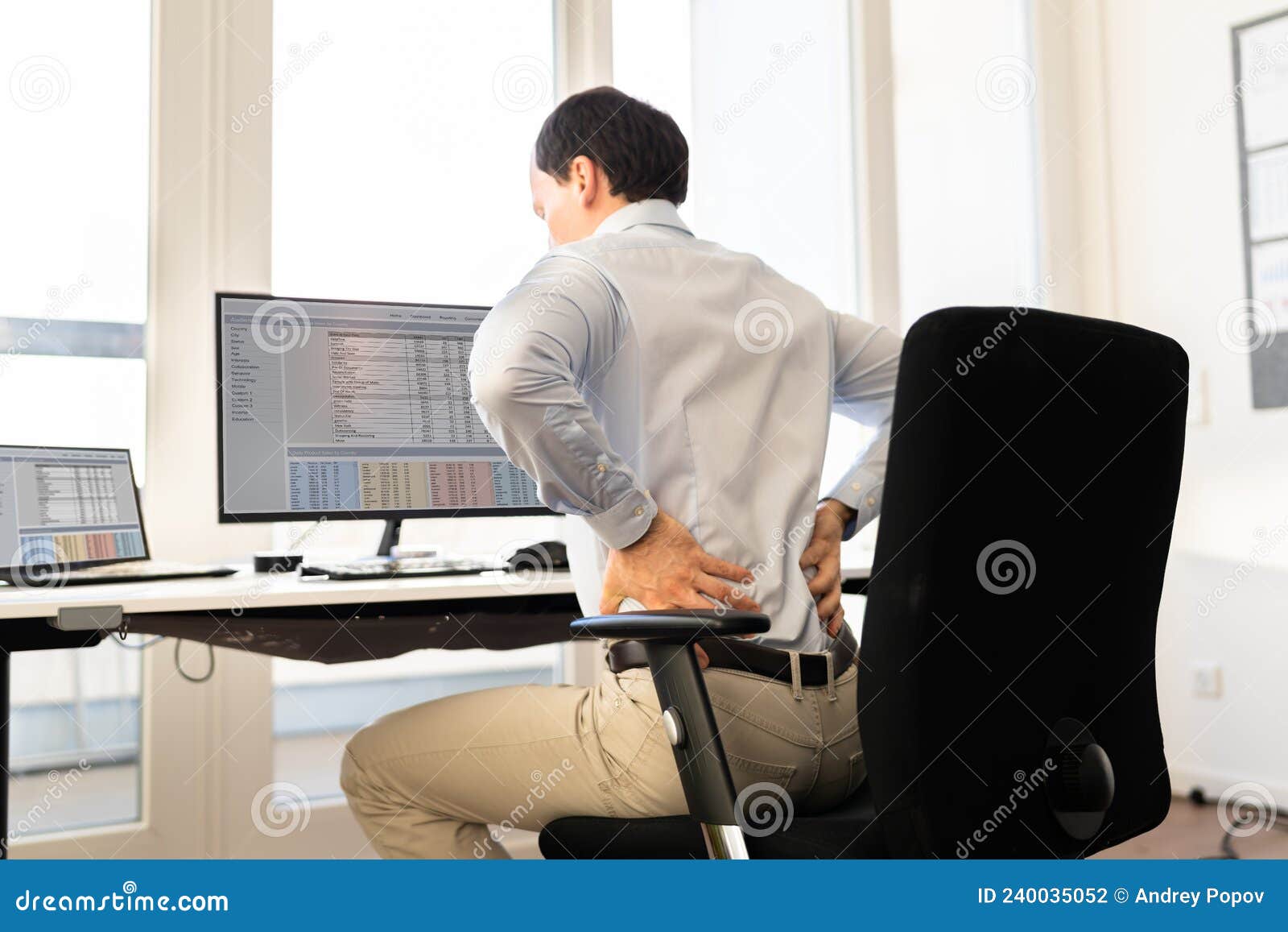 Back Pain Bad Posture Man Sitting Stock Photo - Image of ergonomic ...